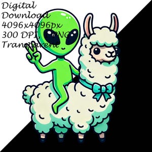 Alien Riding Llama PNG Clipart, Cute Extraterrestrial on Fluffy Llama ...