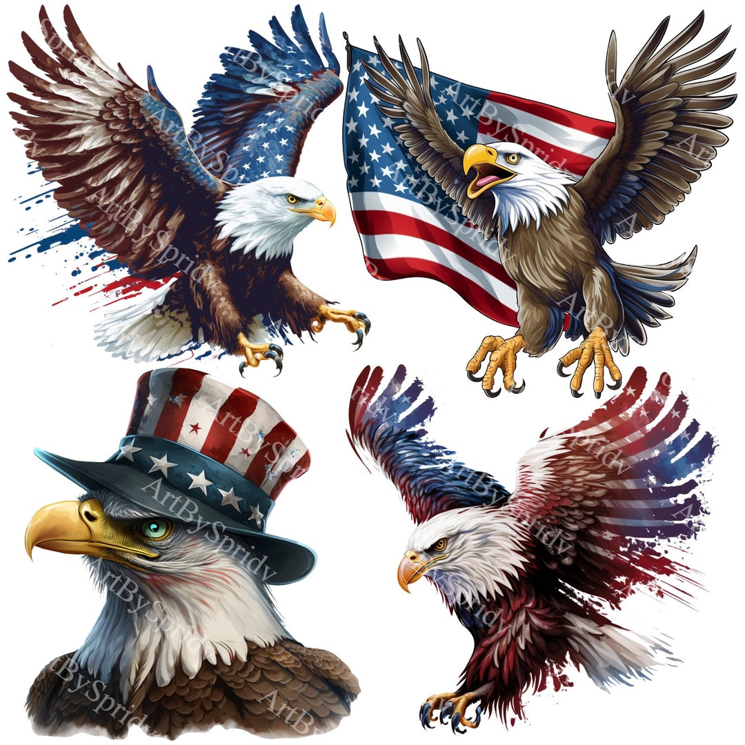 4 Pack 4th of July USA Patriotic Eagle Flag PNG, Transparent Clipart ...