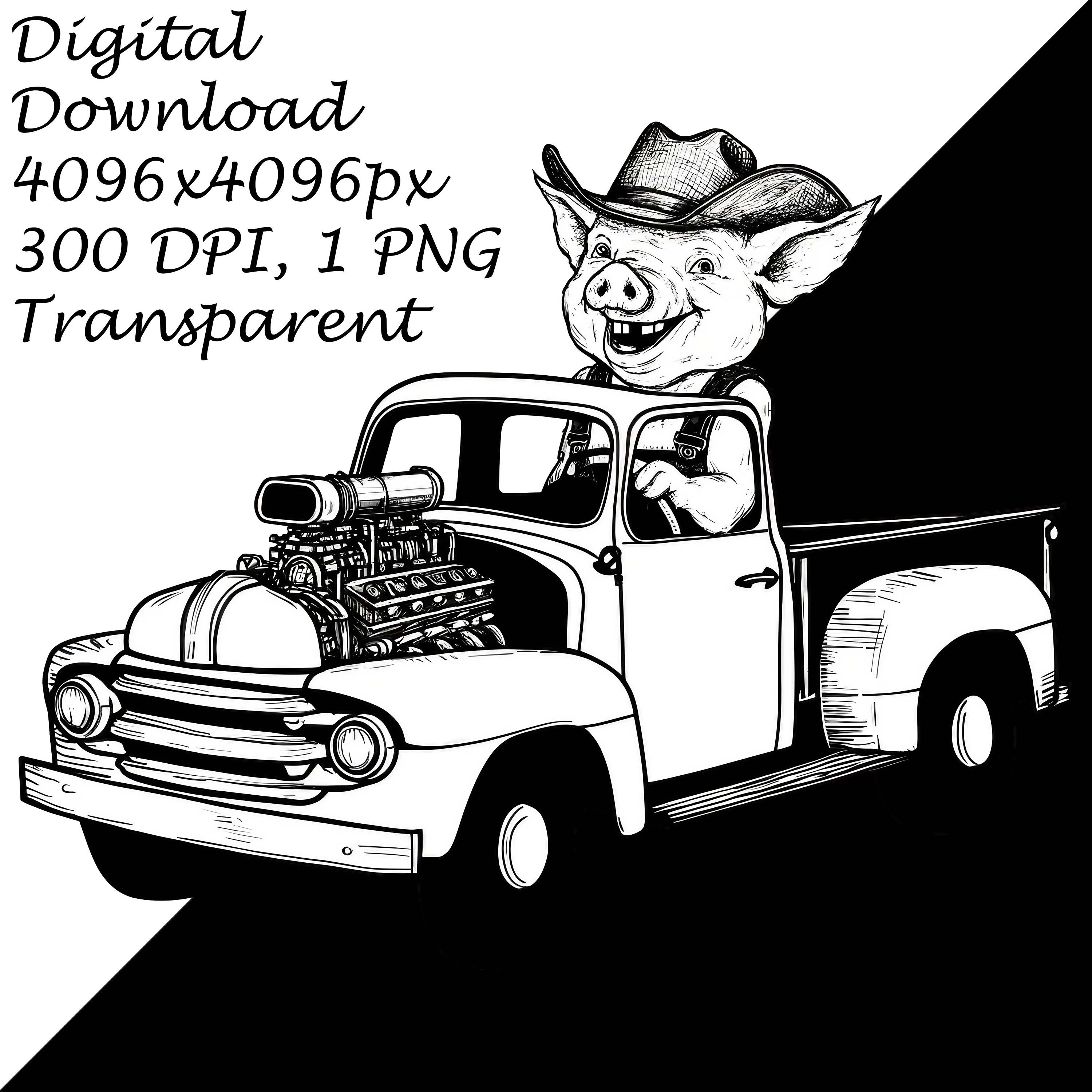 Vintage Truck Pig Art|classic Pickup&cartoon Pig Driver Clipart|retro ...
