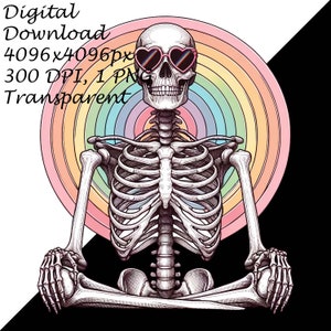 Edgy Skeleton Clipart With Heart Sunglasses - PNG for DTG T-shirt, Mug ...