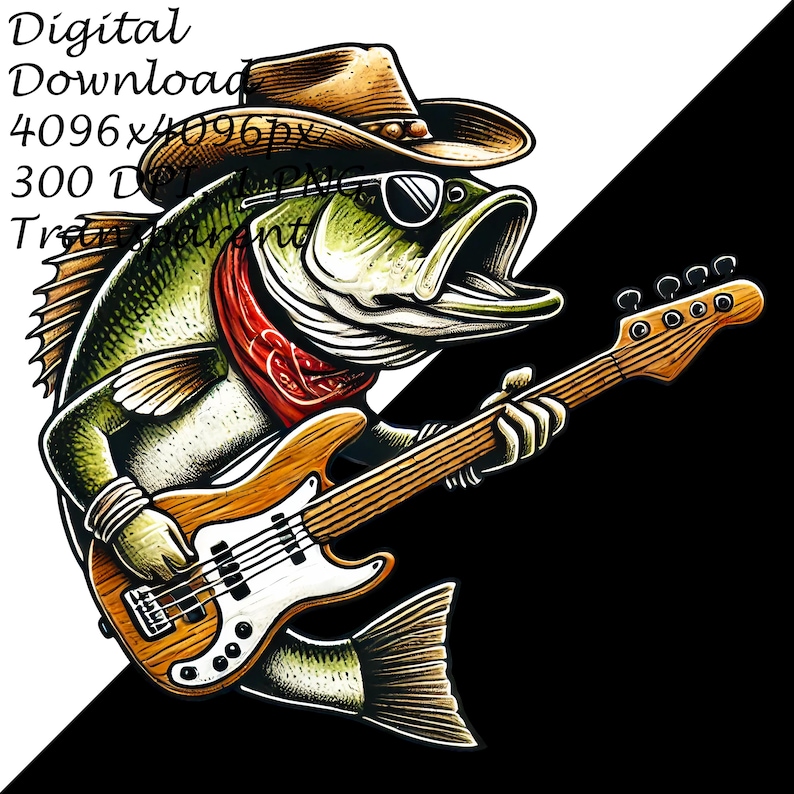 Country Bass Fish Playing Guitar PNG | Cowboy Fishing Cartoon Clipart ...