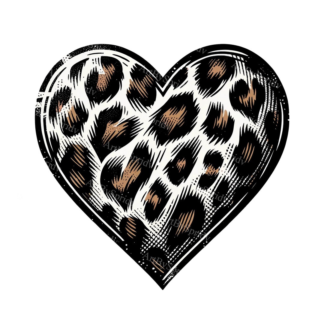 Leopard Print Heart Clipart for DTG, Mugs, Tumblers Edgy Sketched Black ...