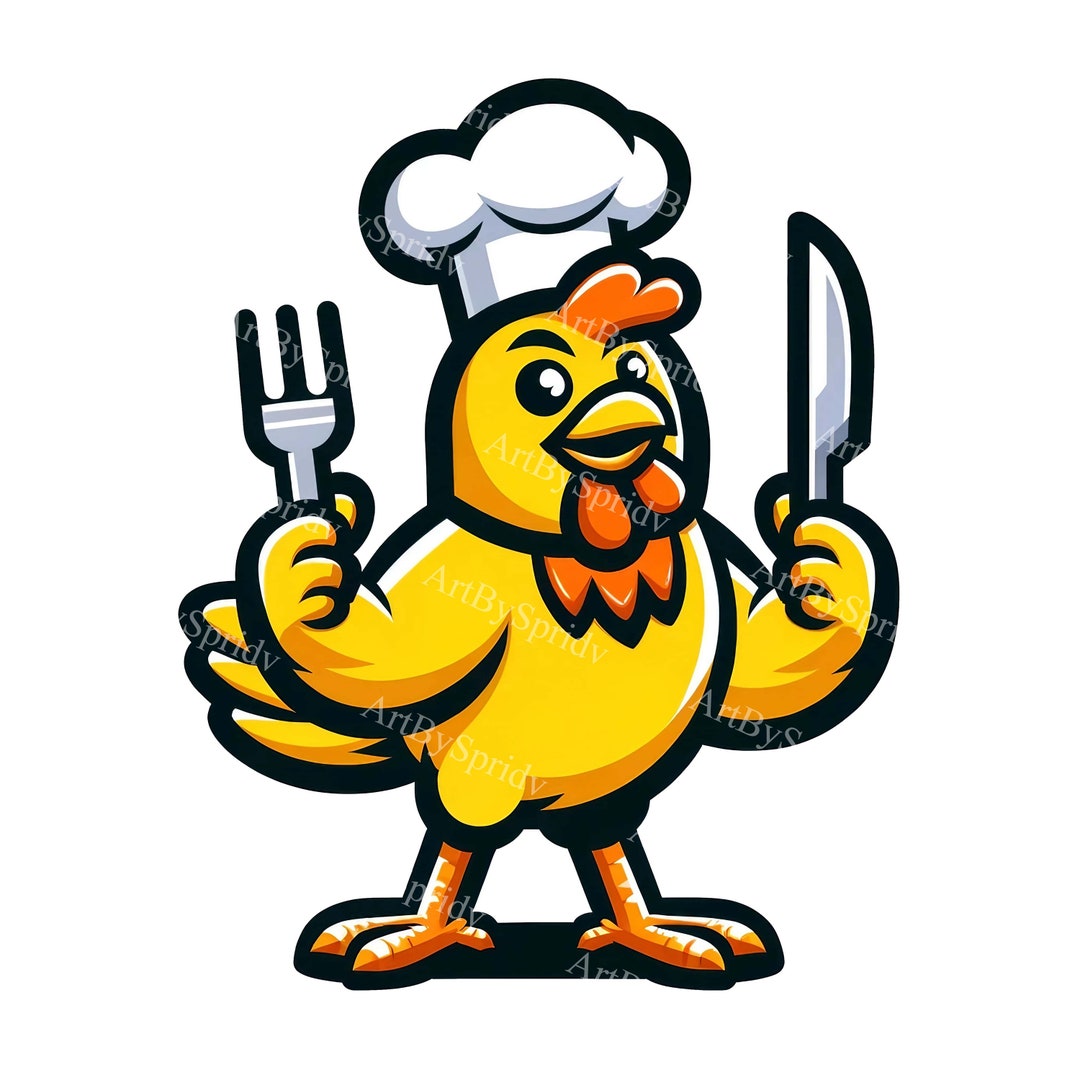 Chef Chicken Cartoon Clipart | Printable Sublimation PNG | Kitchen ...