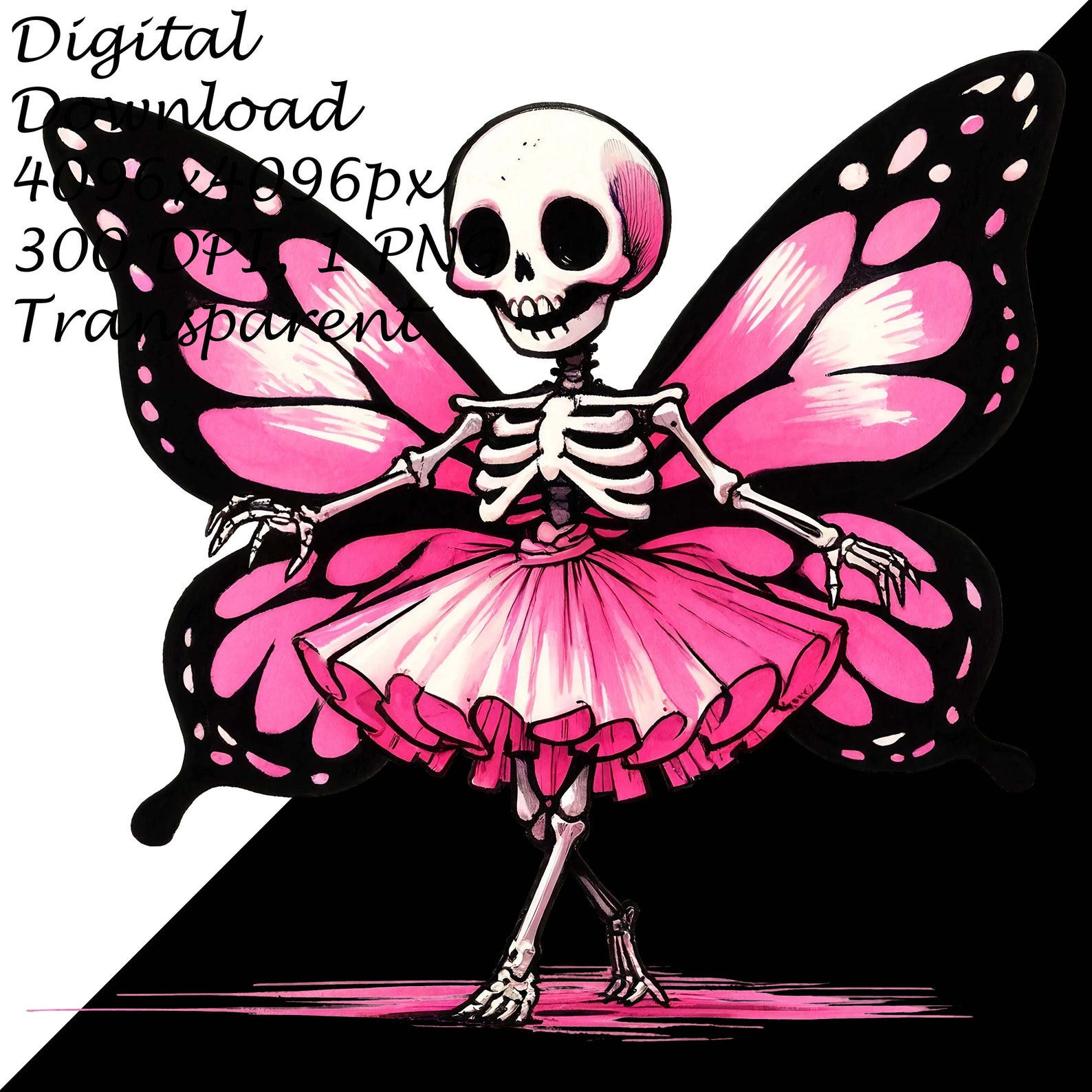 Whimsical Skeleton Butterfly Clipart, Pink Butterfly Fairy, Digital PNG ...