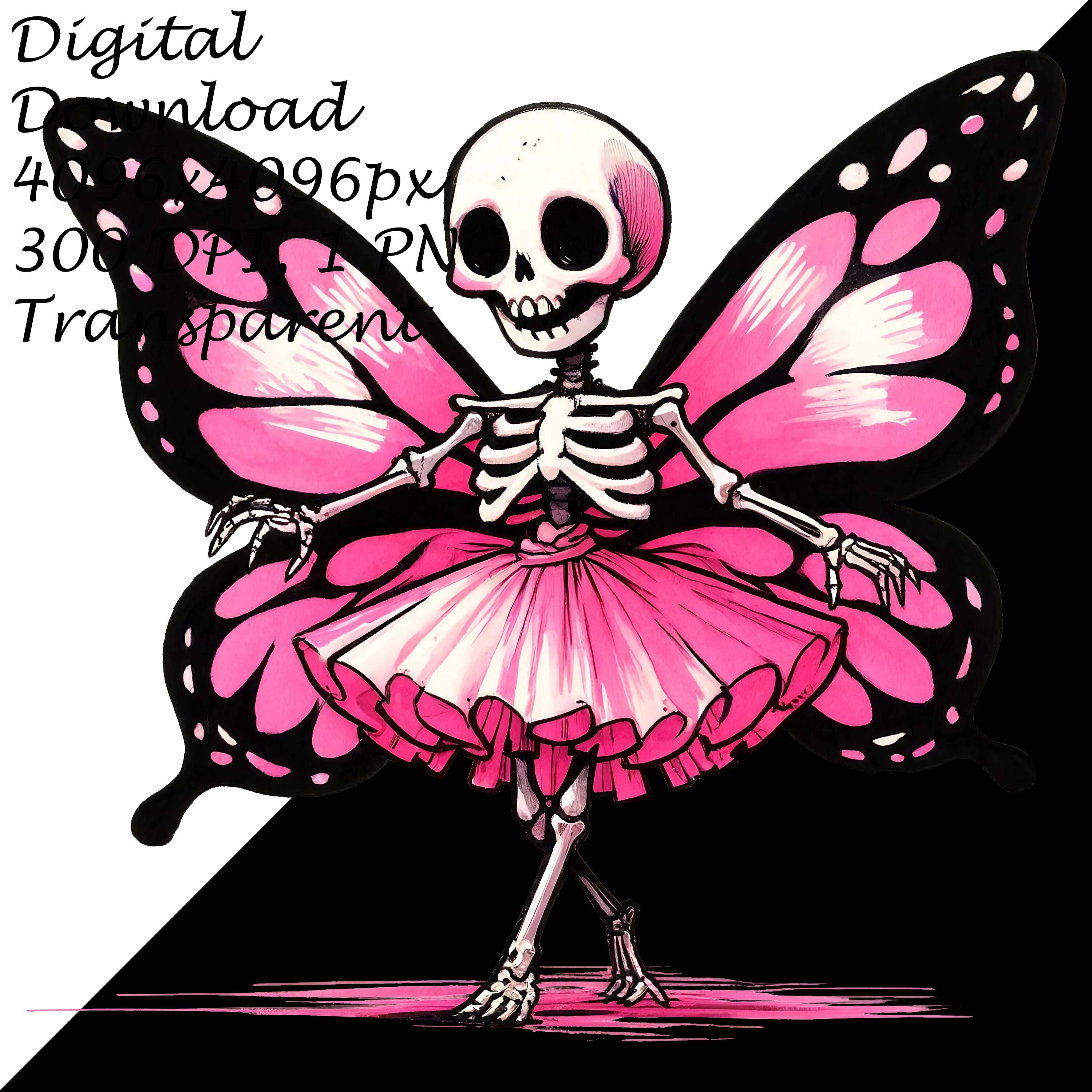 Whimsical Skeleton Butterfly Clipart, Pink Butterfly Fairy, Digital PNG ...