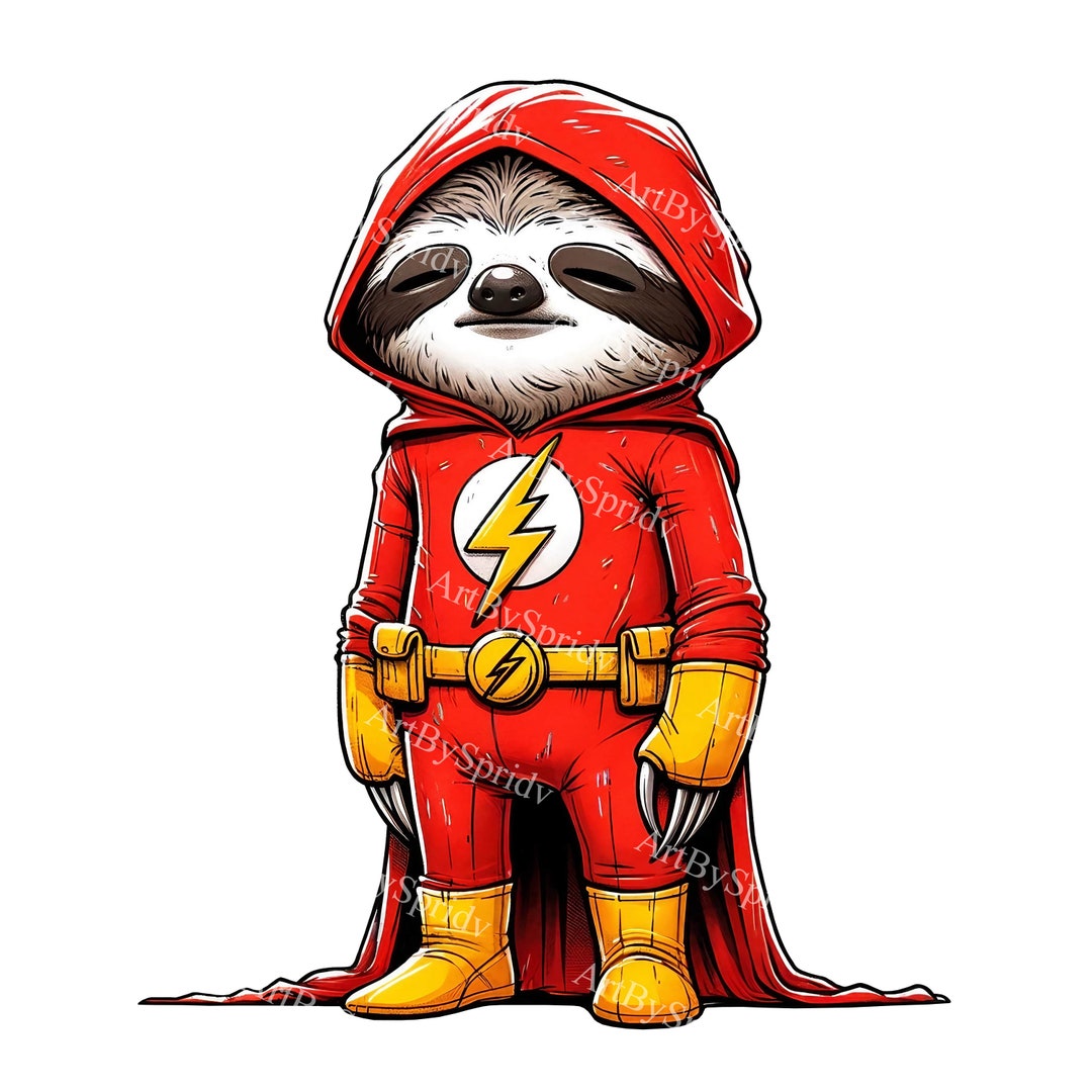 Sloth Superhero Clipart - Speedy Sloth in Red Suit | Digital Download ...