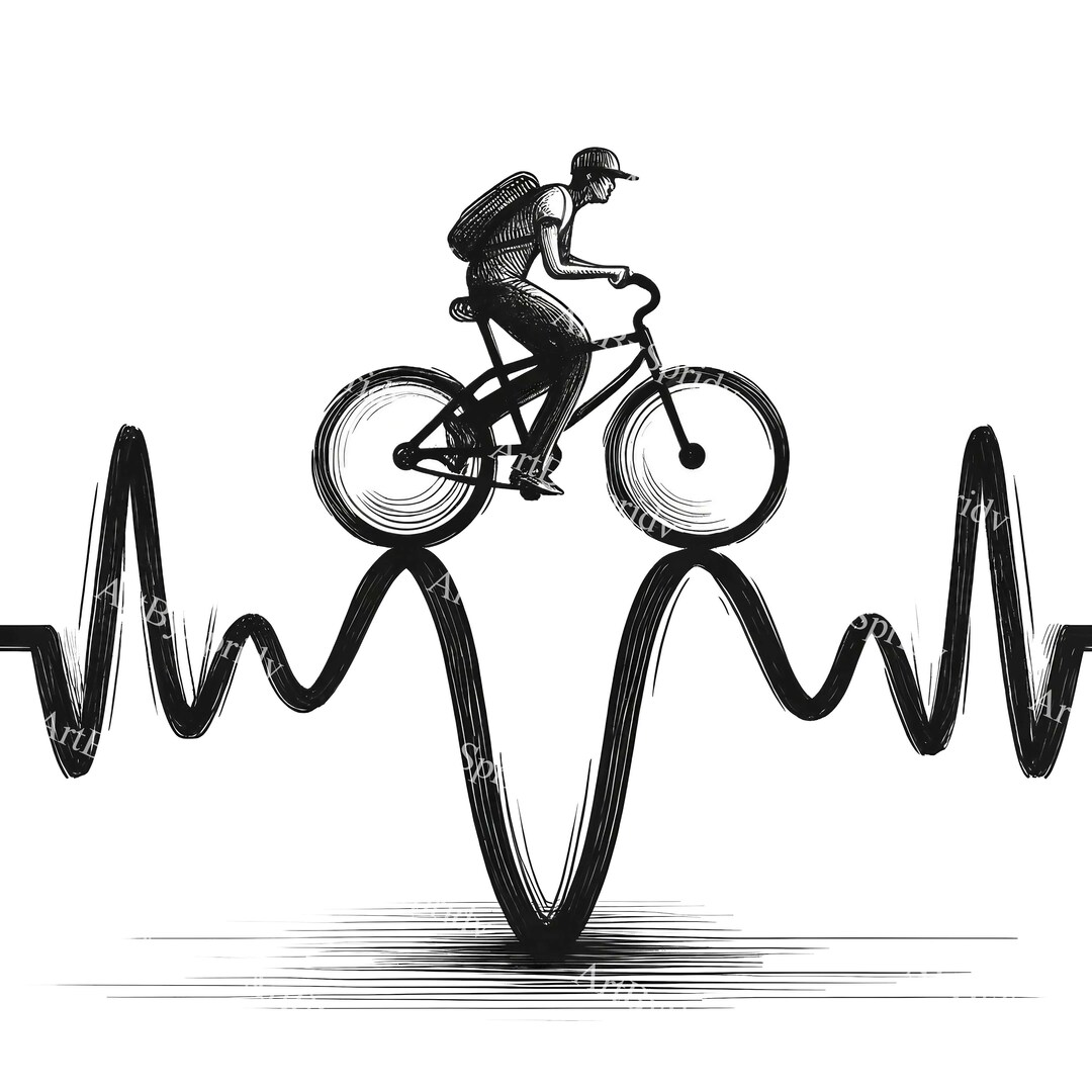 Ink-style Bicycle Rider on ECG Pulse Line Clipart - Heartbeat Cycling ...