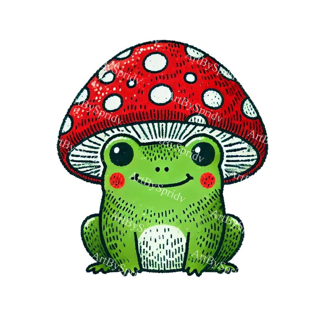 Whimsical Frog With Mushroom Cap PNG Clipart, Cottagecore Frog Digital ...