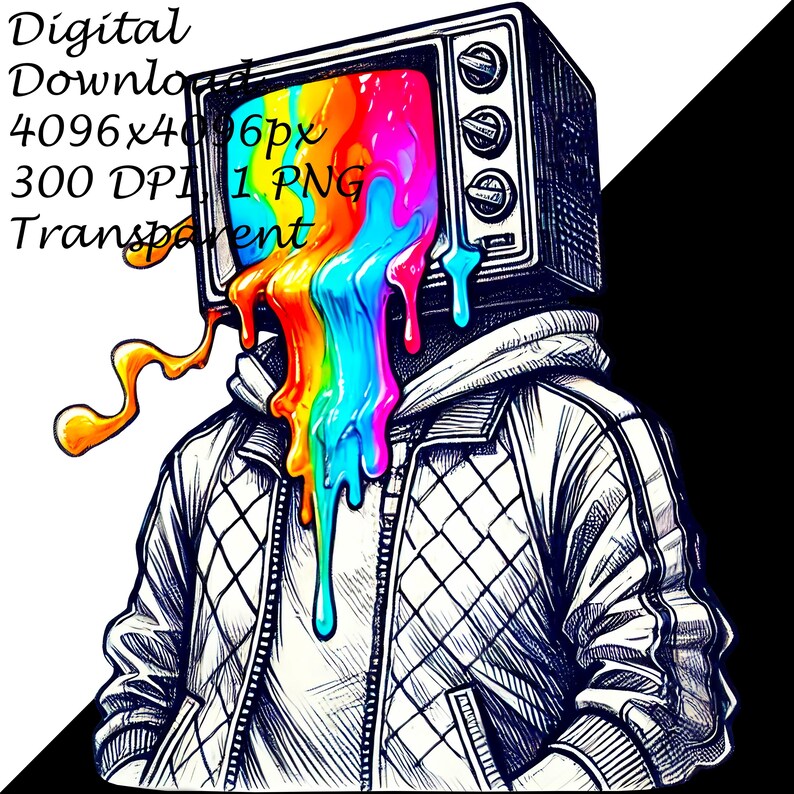 Trippy TV Head PNG, Retro Psychedelic Melting Face Art, Vaporwave ...