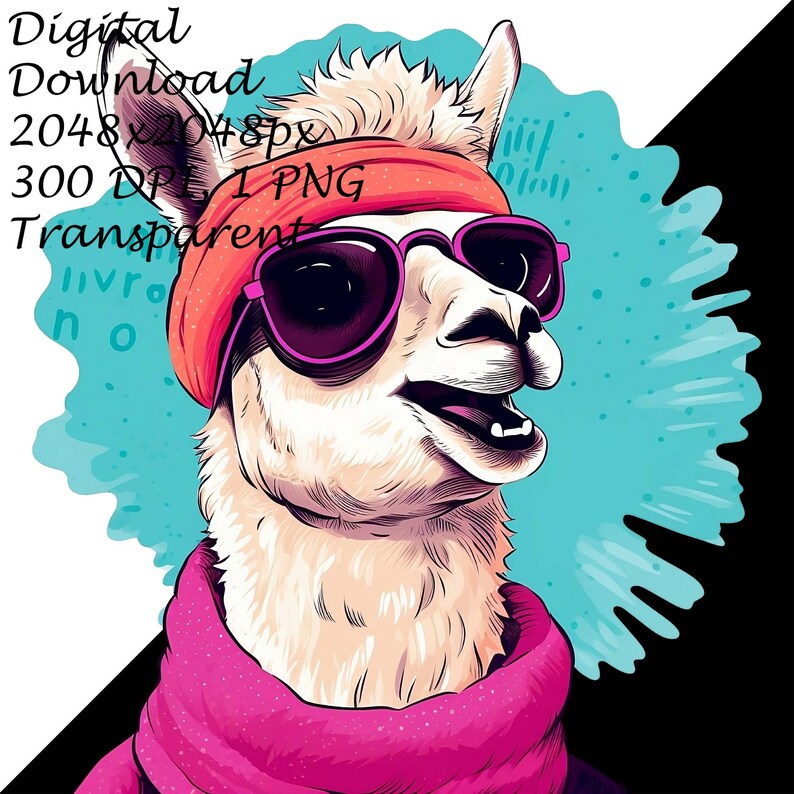 Trendy Llama PNG Clipart With Sunglasses & Headscarf, Llama Drama for ...
