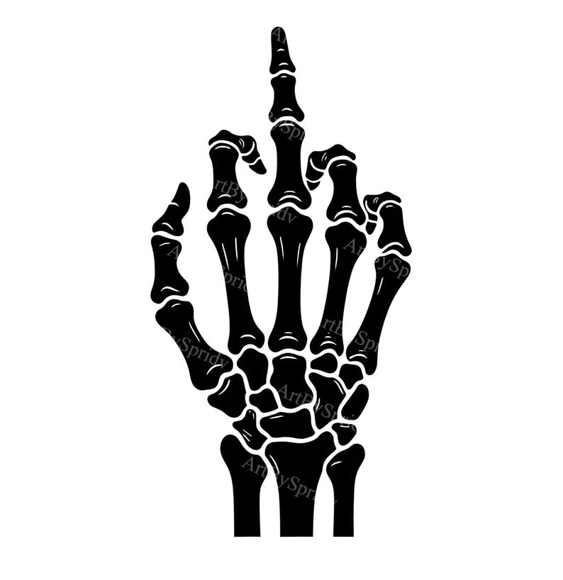 Skeletal Hand Middle Finger PNG - Edgy Clipart for T-shirts, Mugs ...