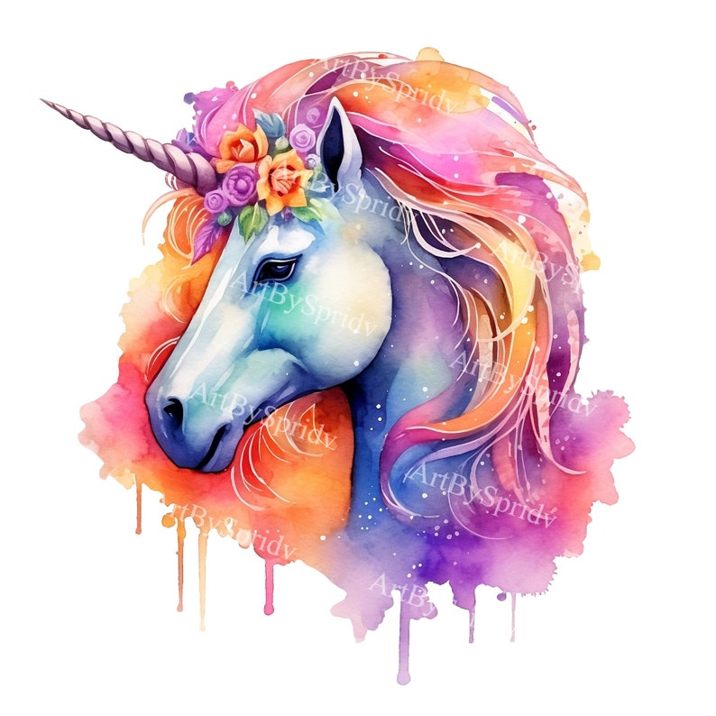 Watercolor Rainbow Unicorn Clipart – Transparent PNG for Digital Clip ...