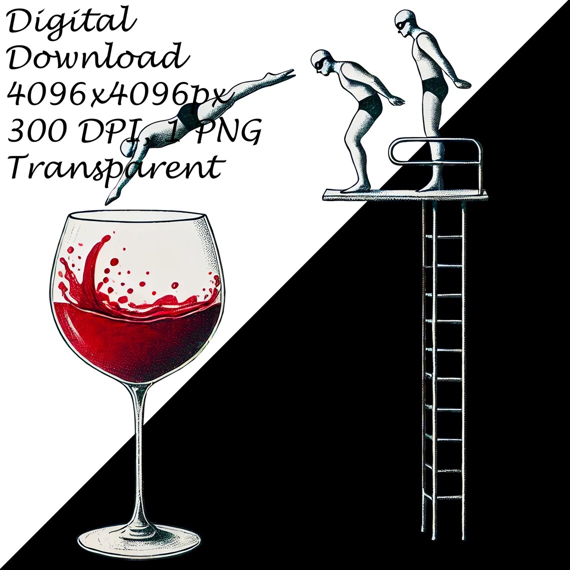 Creative Wine Glass Diving Clipart, Surreal PNG, Swimmers & Wine ...