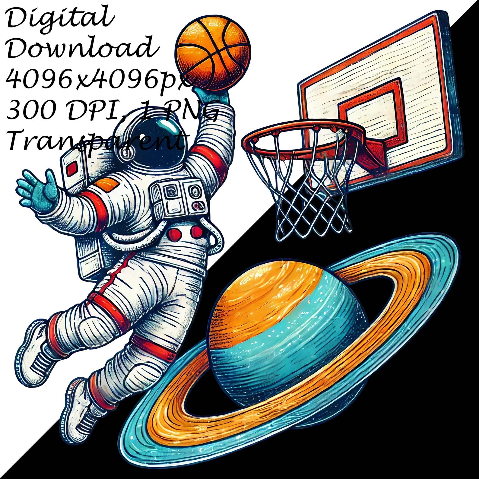 Out of This World Astronaut Dunking Basketball With Planet PNG Clipart ...