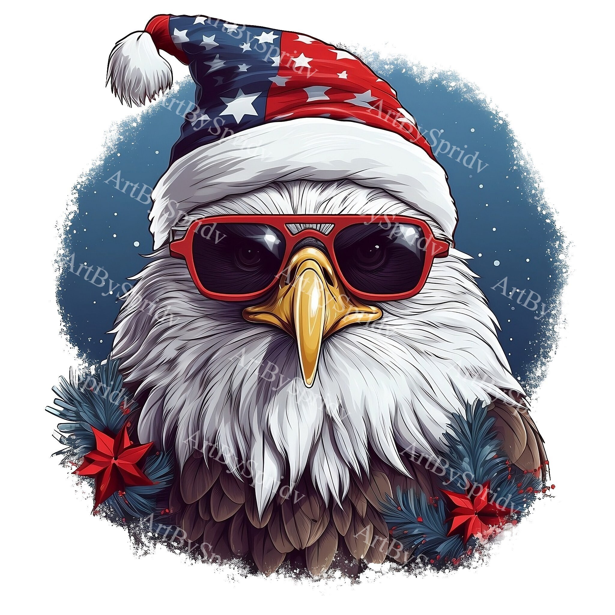 Patriotic Christmas Bald Eagle With Santa Hat and Sunglasses PNG ...