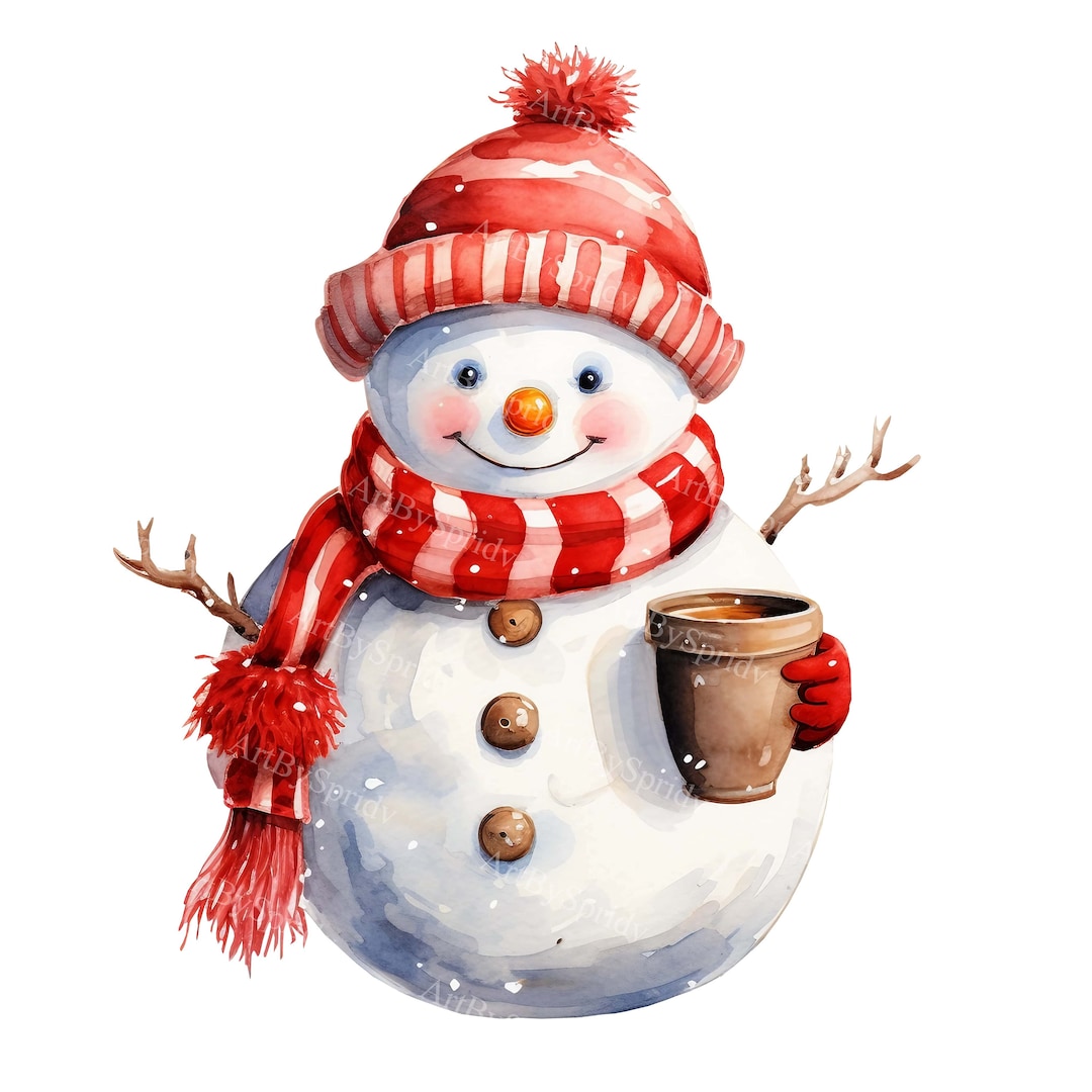 Christmas Snowman Clipart - Digital PNG for T-shirts, Mugs, Tumblers ...