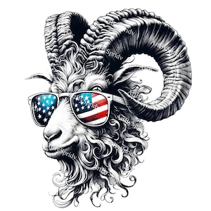 Patriotic Goat Clipart, USA Flag Sunglasses Goat PNG, American Pride ...