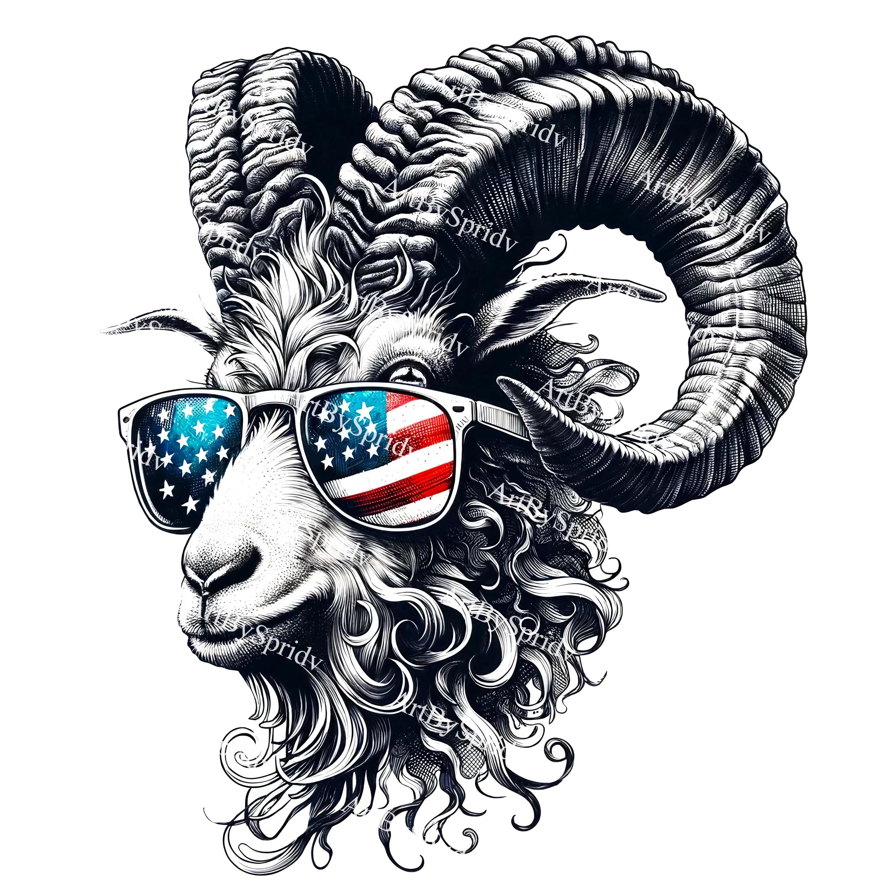 Patriotic Goat Clipart, USA Flag Sunglasses Goat PNG, American Pride ...