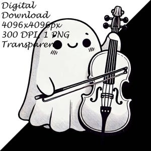 Kawaii Ghost Playing Cello PNG Clipart, Cute Transparent Spooky With ...