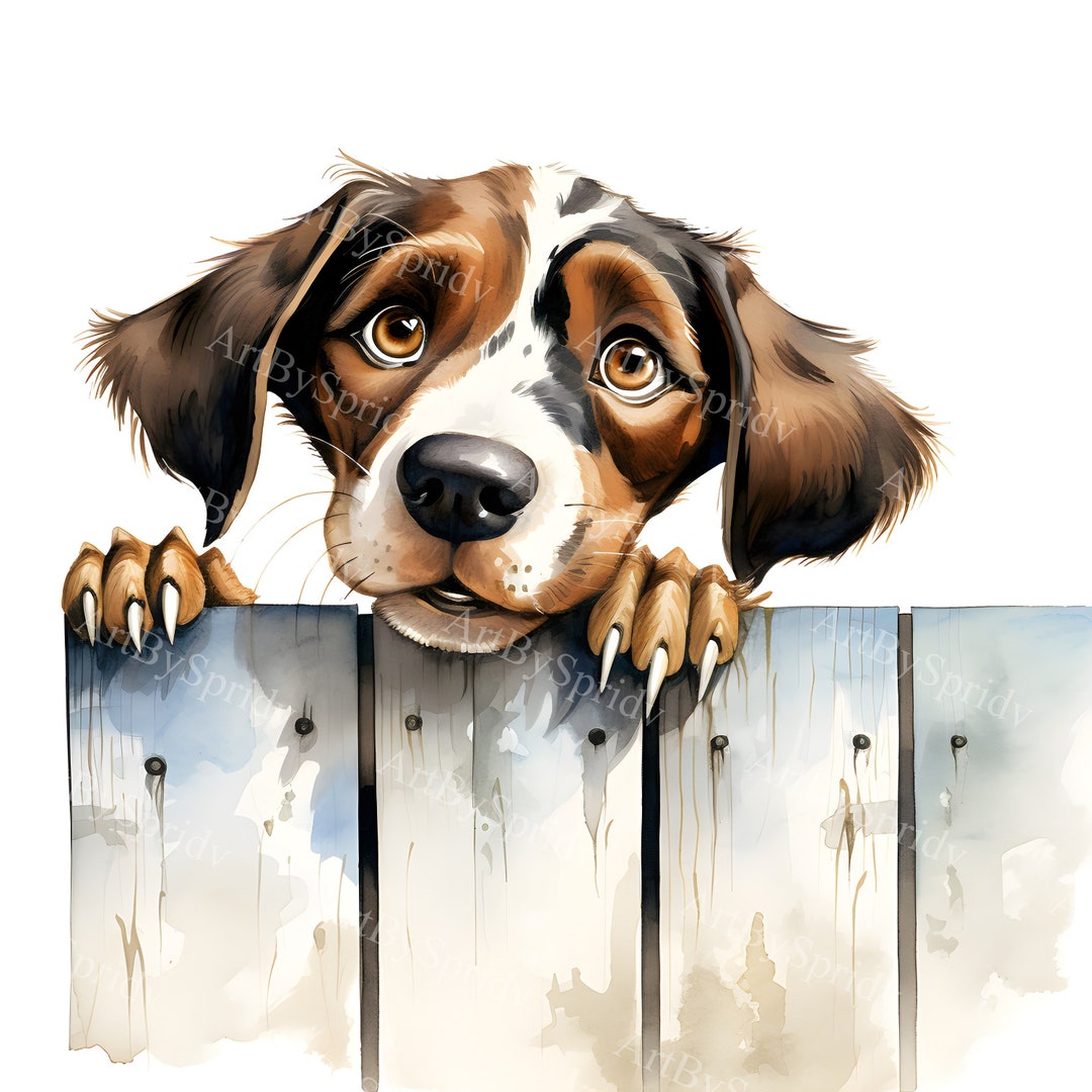 Adorable Dog Illustration PNG Clipart-cute Beagle Peeking Over Fence ...