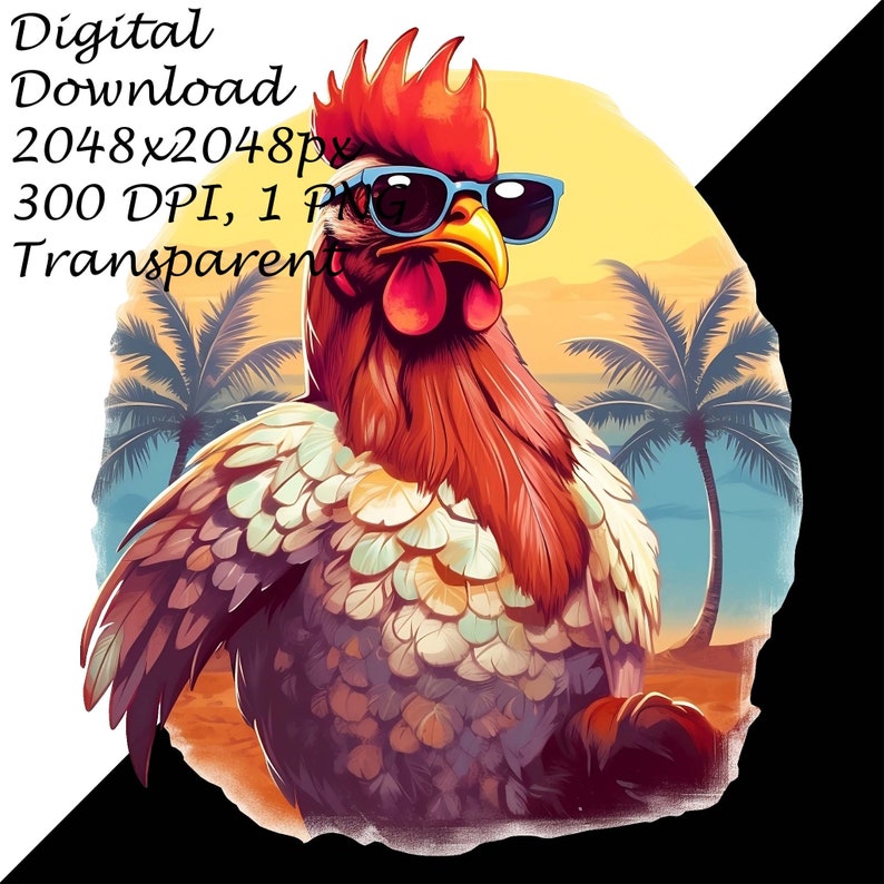 Cool Rooster in Sunglasses Clipart – Tropical Beach Vibes PNG for DIY ...