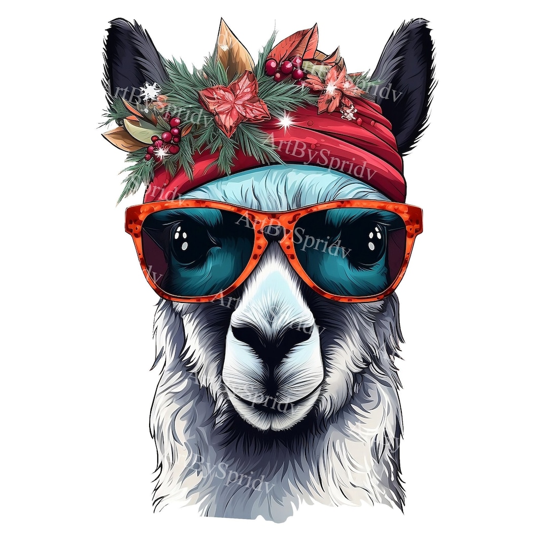 Christmas Llama Clipart PNG, Cute Llama With Sunglasses,holiday Animal ...