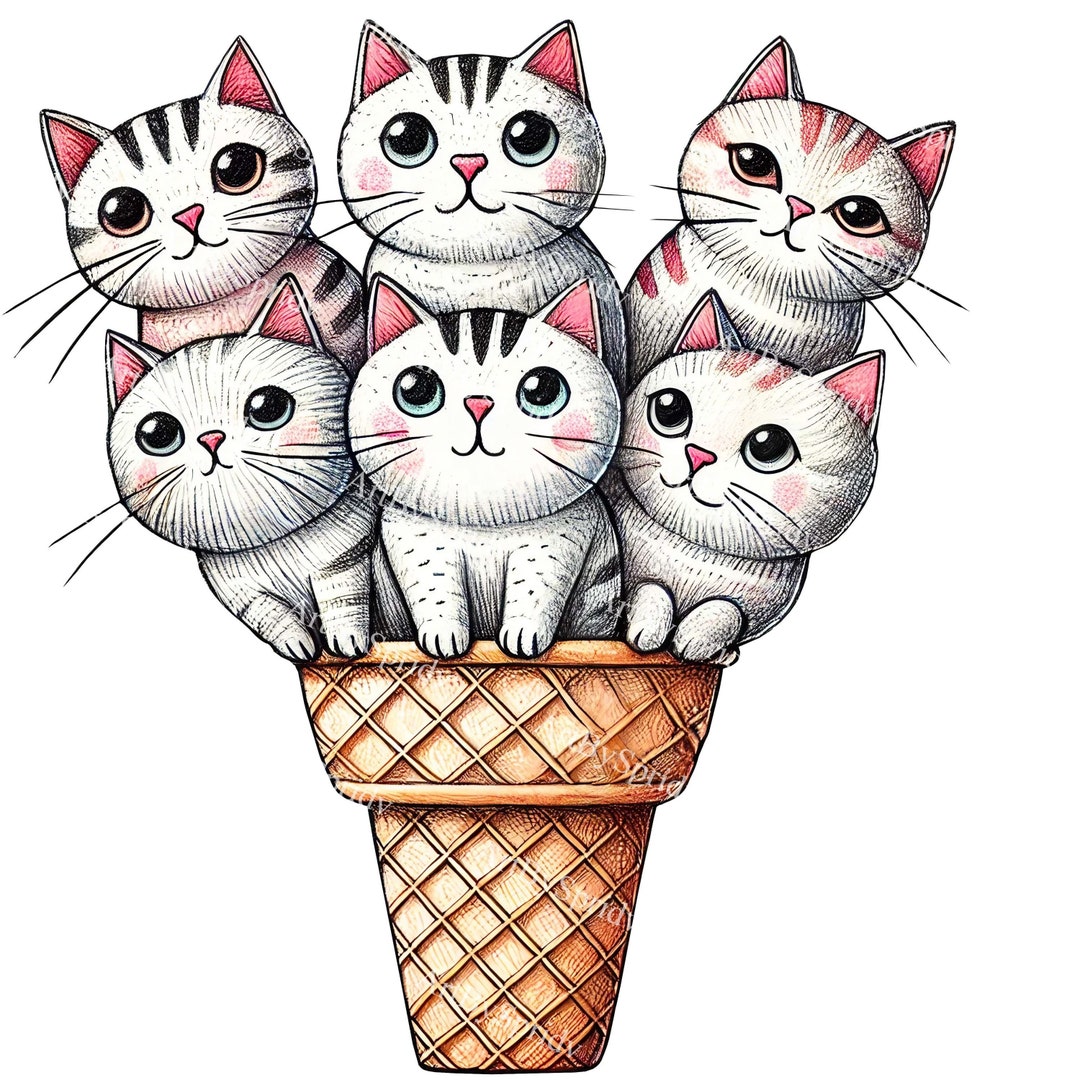Cat Ice Cream PNG Clipart: Stack of Kittens as Ice Cream Scoops in a ...
