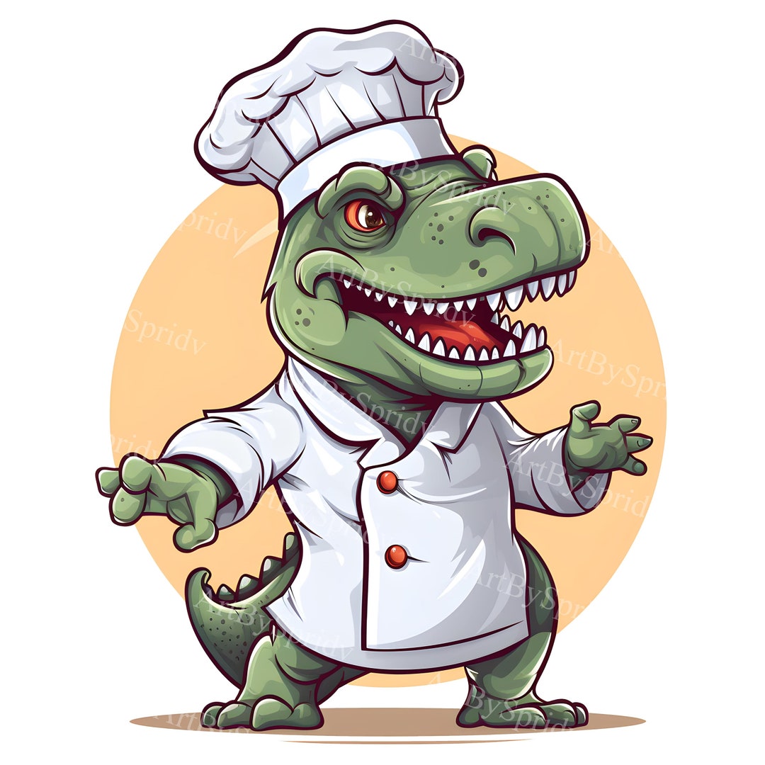 T-rex Chef Dinosaur With Hat & Apron Clip Art - Printable Shirt, Mug ...
