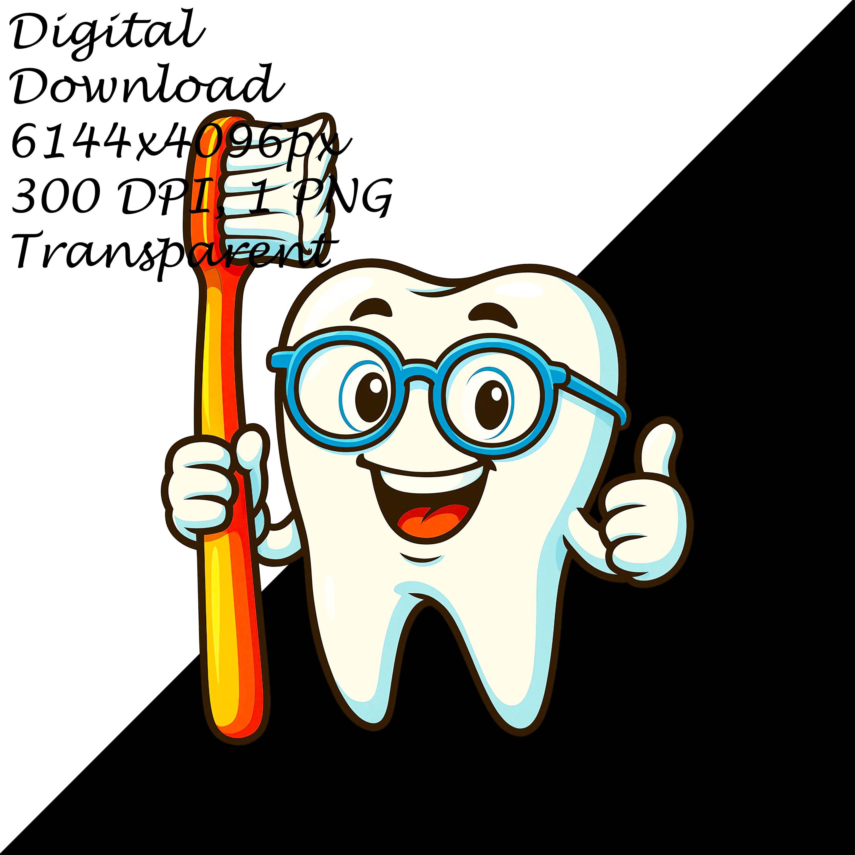 Happy Cartoon Tooth With Toothbrush PNG | Cute Tooth With Glasses ...