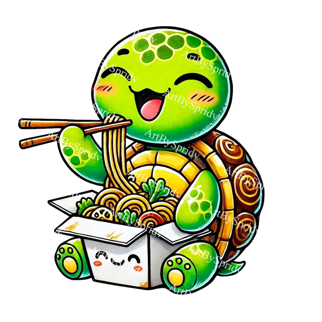Cute Turtle Eating Noodles With Chopsticks PNG Clipart, Kawaii Food ...