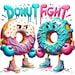 Whimsical Donut Fight Clipart: Digital PNG, Illustrated Donuts With ...