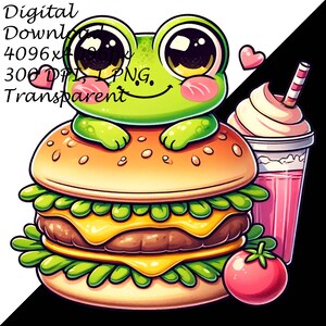 Frog With Cheeseburger PNG Clipart, Kawaii Froggy on Burger, Printable ...