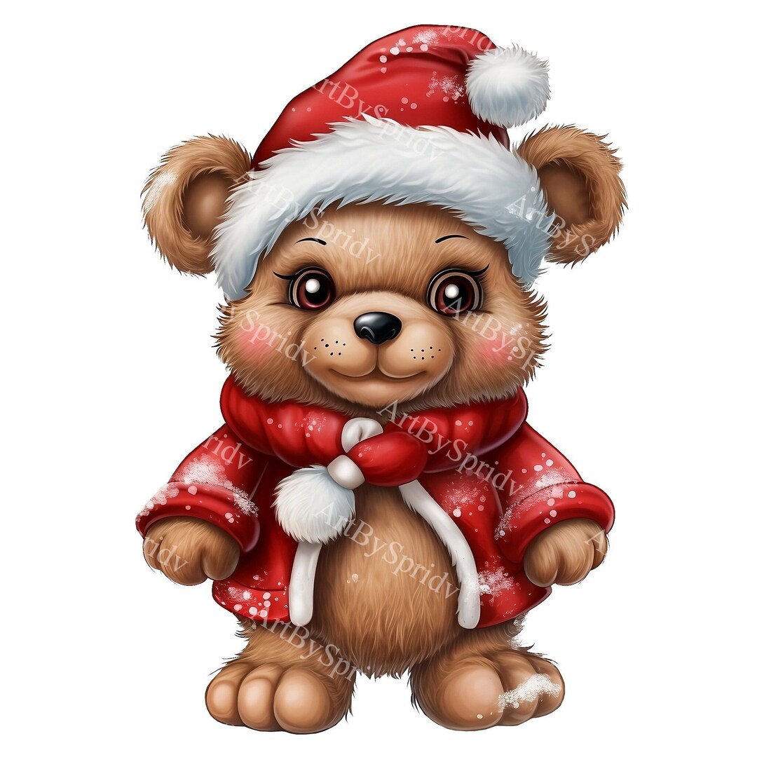 Christmas Teddy Bear Clipart Png,cute Holiday Digital Festive Santa ...