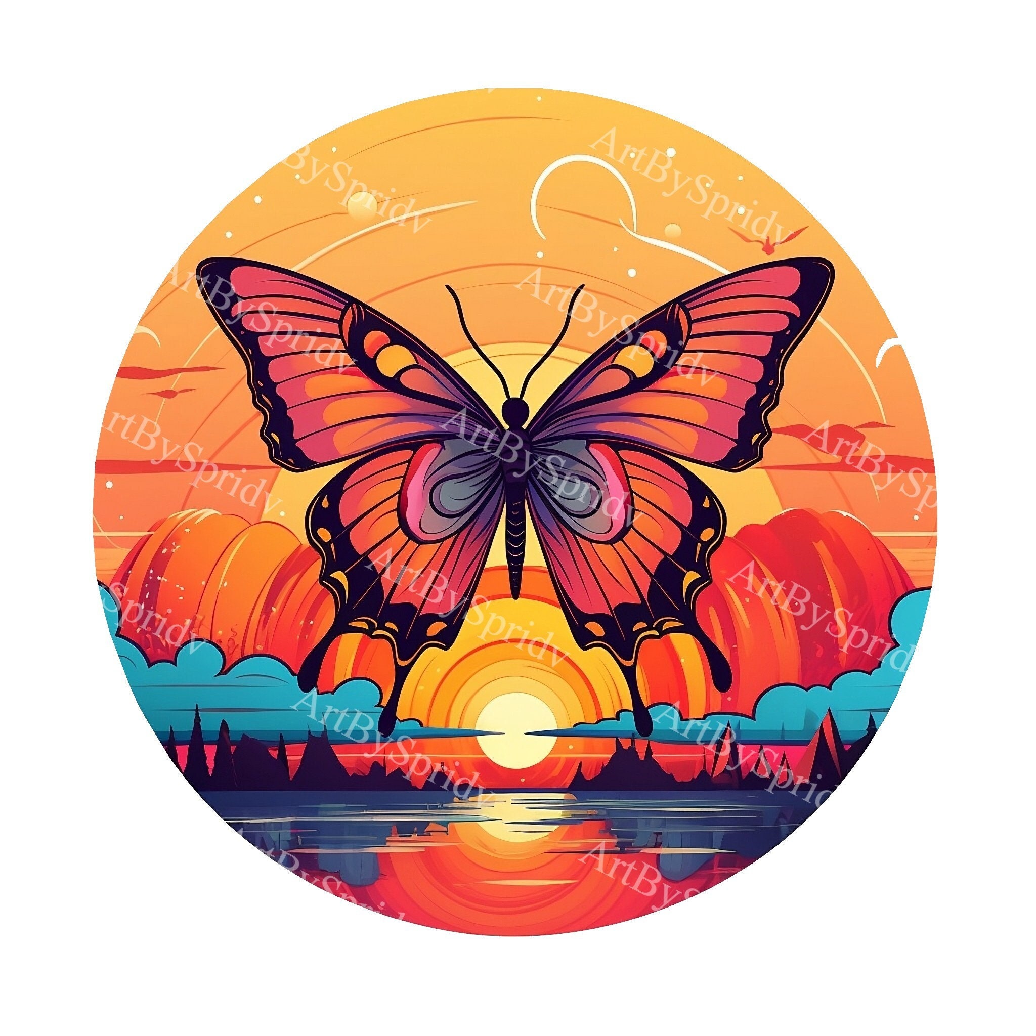 Vibrant Sunset Butterfly PNG Clipart, Butterfly With Sunset Nature ...