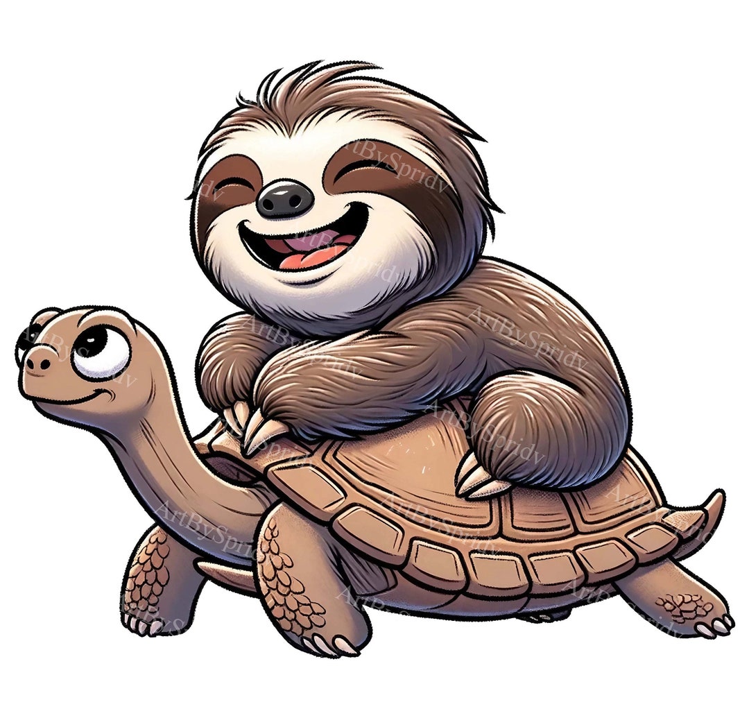 Funny Sloth & Turtle Clipart PNG - Digital Illustration for T-shirts ...