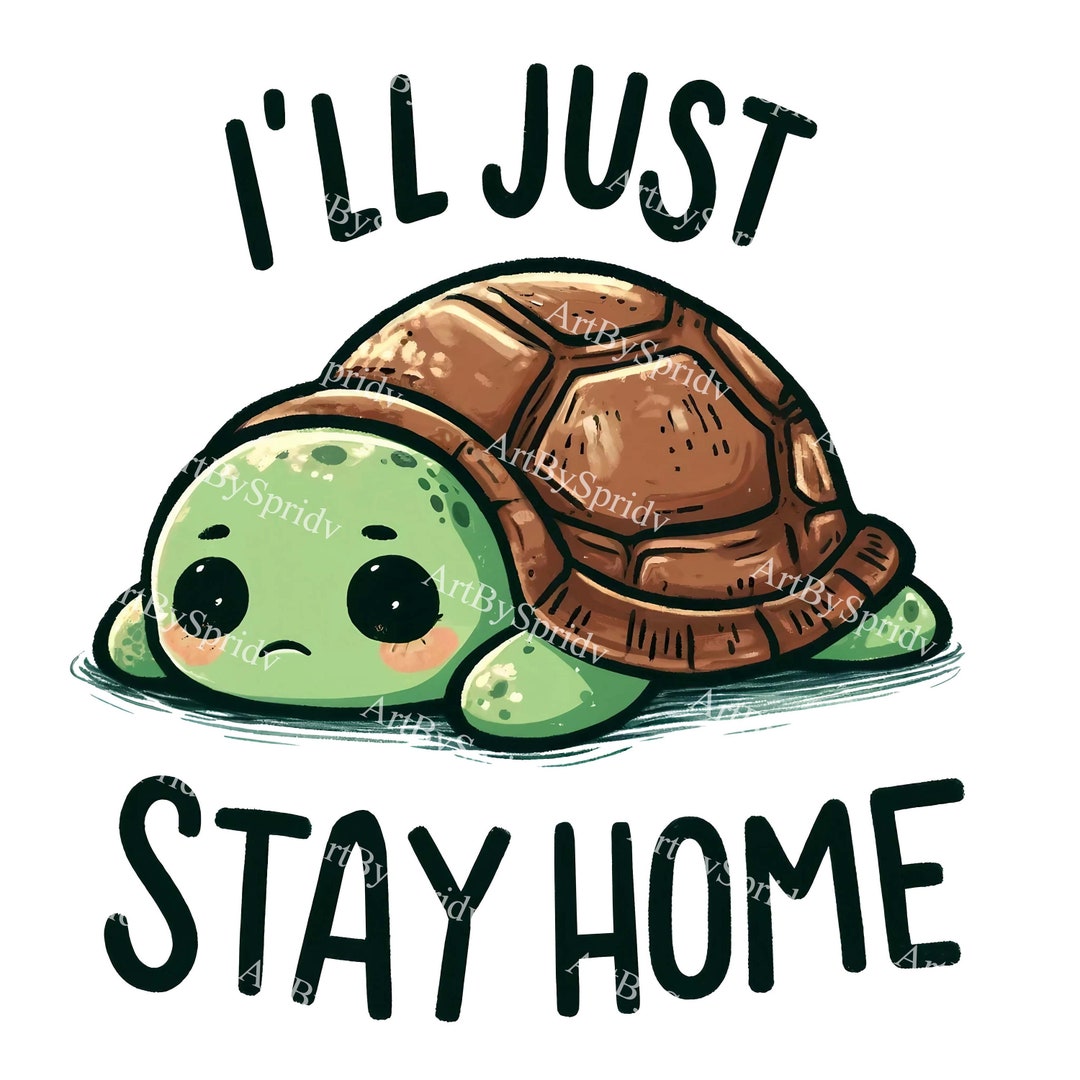 Adorable Grumpy Turtle Clipart,cute Animal Stay Home Digital Png,kawaii ...
