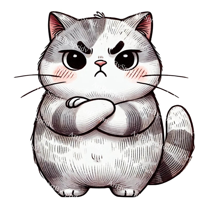 Grumpy Chubby Cat PNG Clipart, Angry Cute Fat Kitten Illustration ...