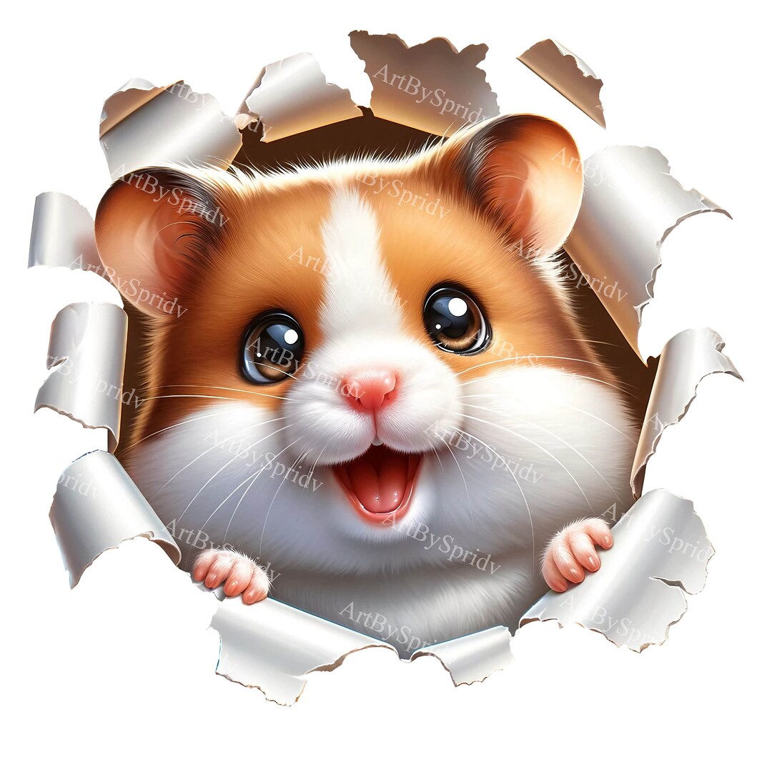 3D Illusion Wall Break Hamster Clipart, Realistic Pet PNG, Instant ...