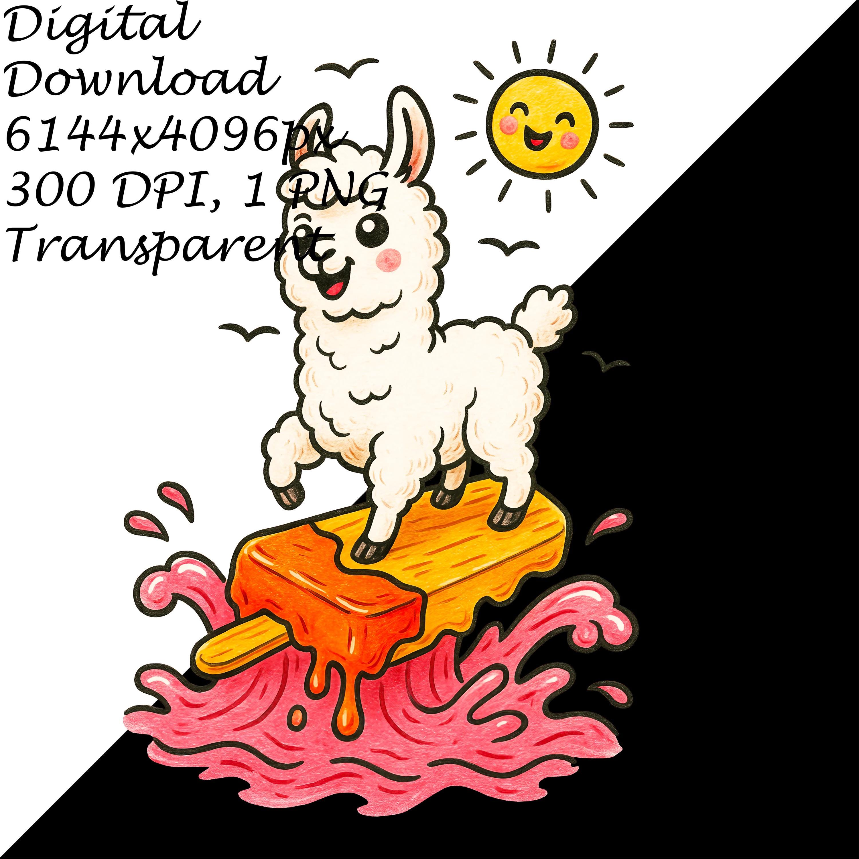 Cute Llama Surfing Ice Cream PNG, Funny Summer Popsicle Llama Clipart ...