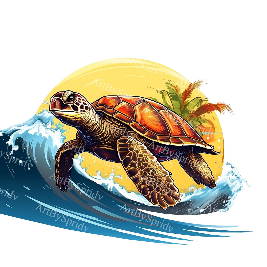 Surfing Turtle Clipart PNG, Tropical Beach Sea Life Digital Clip Art, T ...
