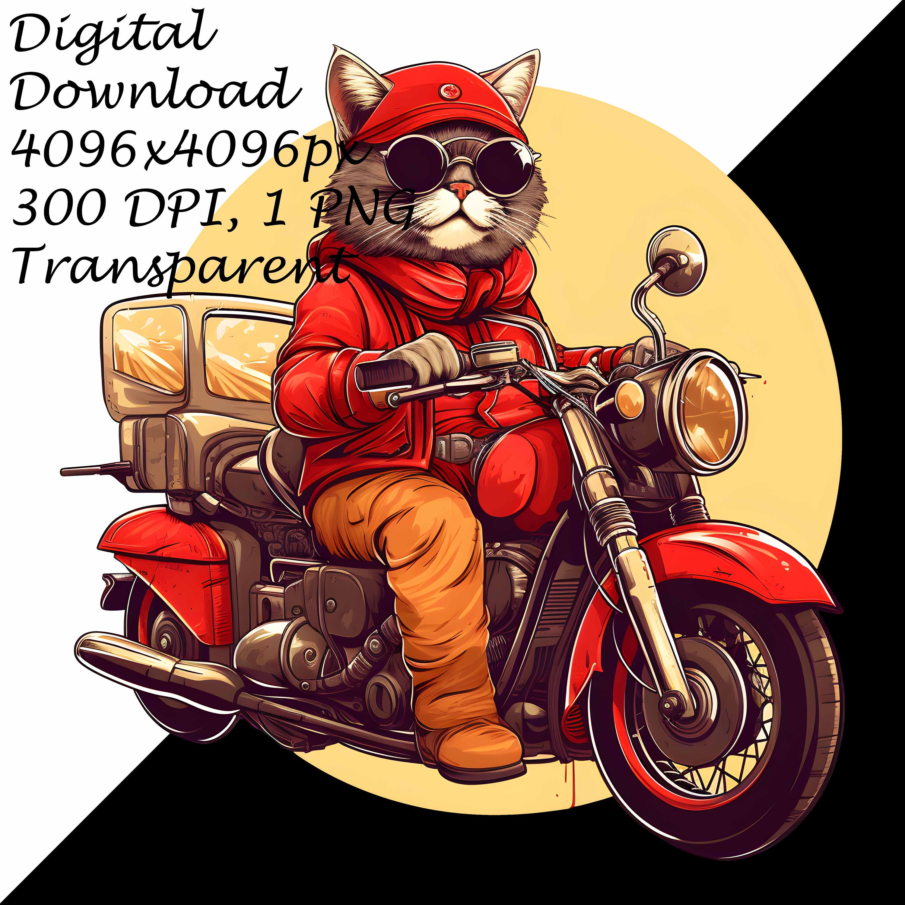 Adventurous Cat in Aviator Gear Riding Red Vintage Motorcycle PNG ...