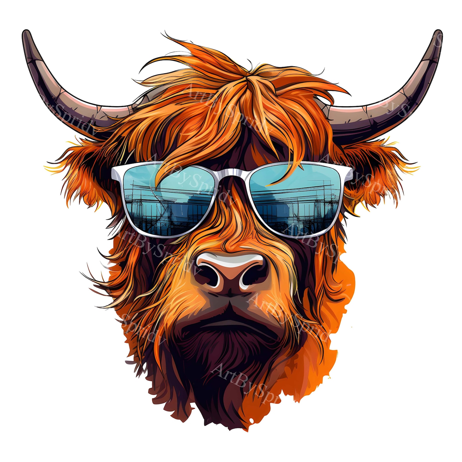 Cool Highland Cow With Sunglasses PNG Clipart, Trendy Farm Animal Clip ...