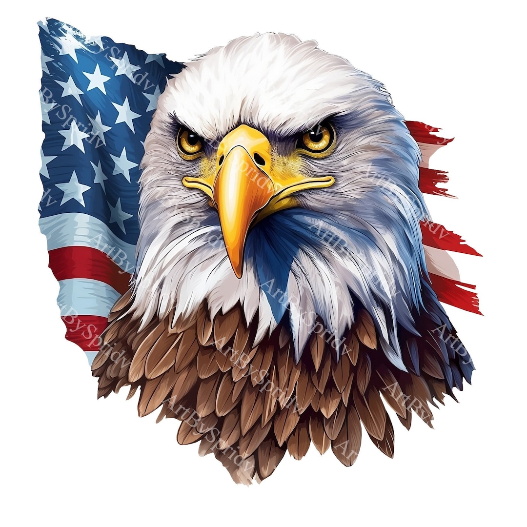Majestic Bald Eagle With American Flag Clipart | Patriotic Digital PNG ...