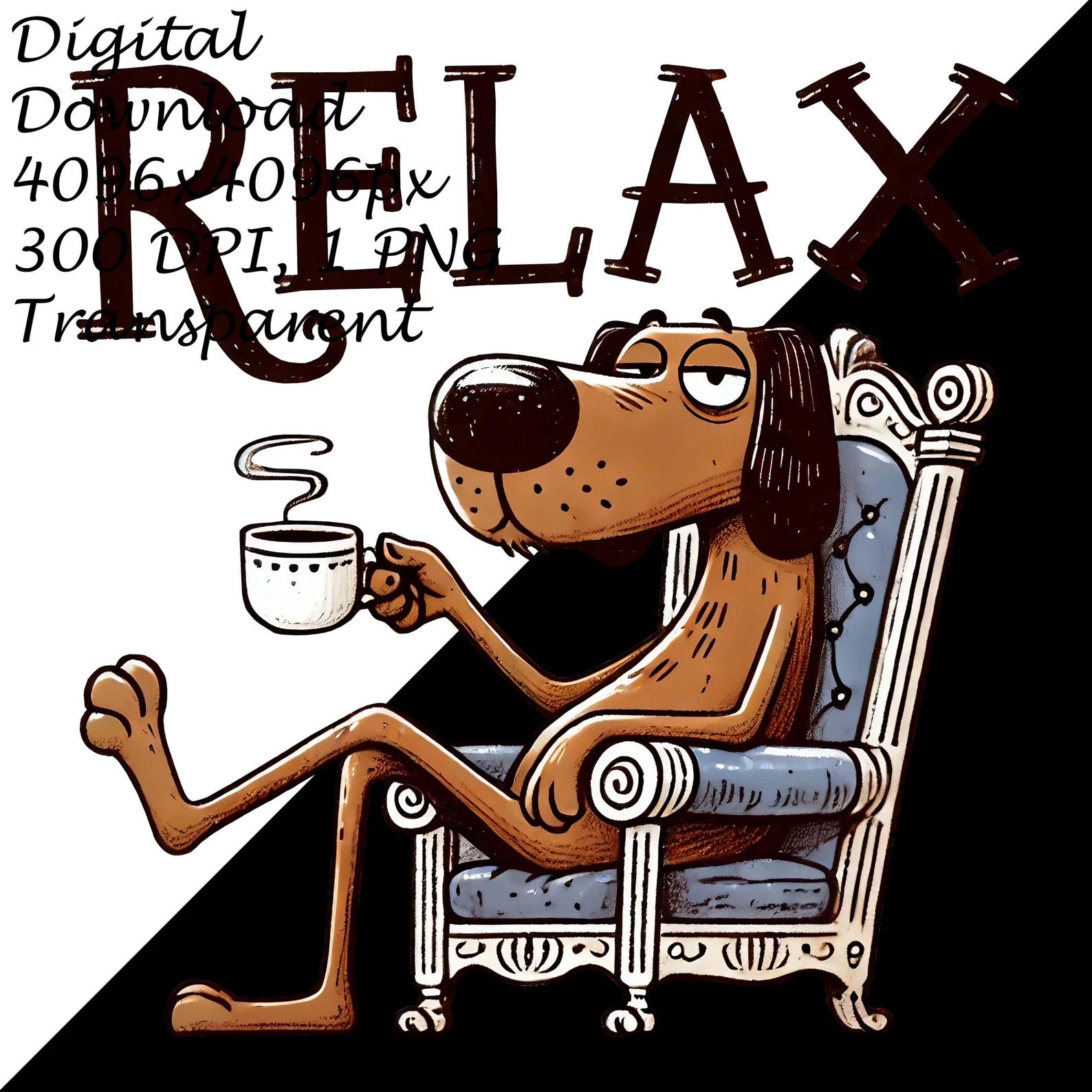 Relaxed Cartoon Dog PNG Clipart,coffee Lover Dog Sitting in Chair ...