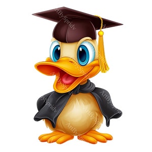 Graduation Duck Clipart PNG – Adorable Cartoon Duck in Cap & Gown for ...
