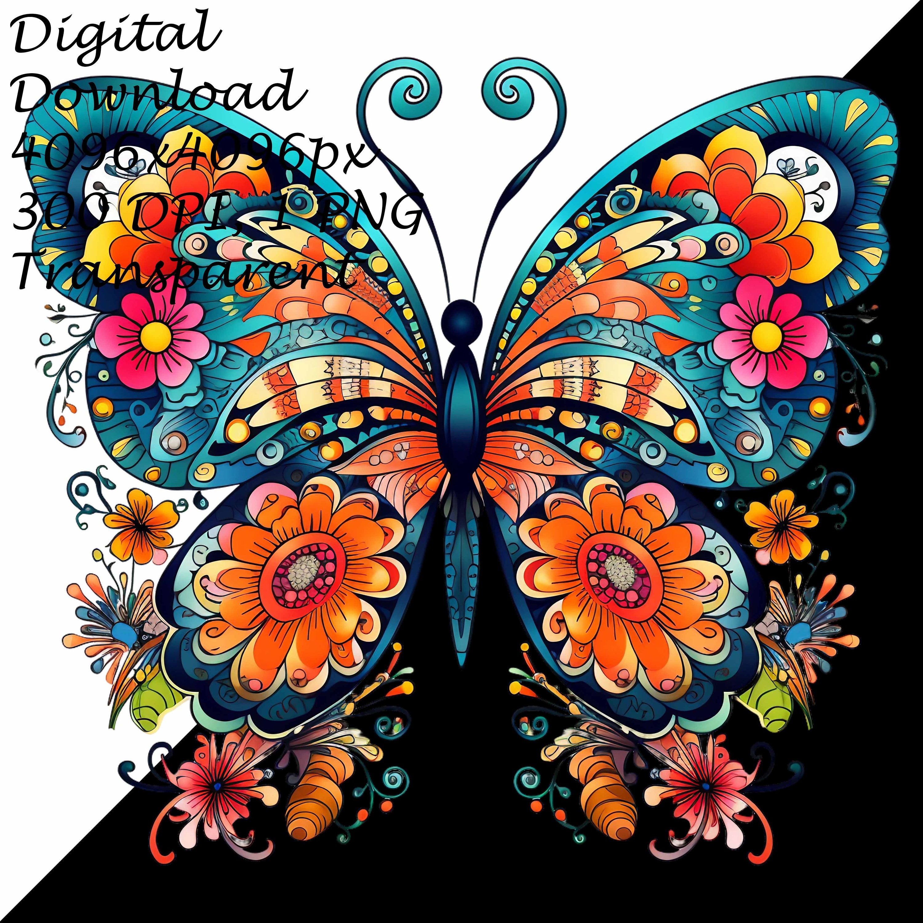 Vibrant Floral Butterfly Clipart Bundle PNG, Butterfly Design for ...