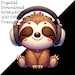 Adorable Sloth With Headphones Digital Clipart Music Lover Cute Sloth ...