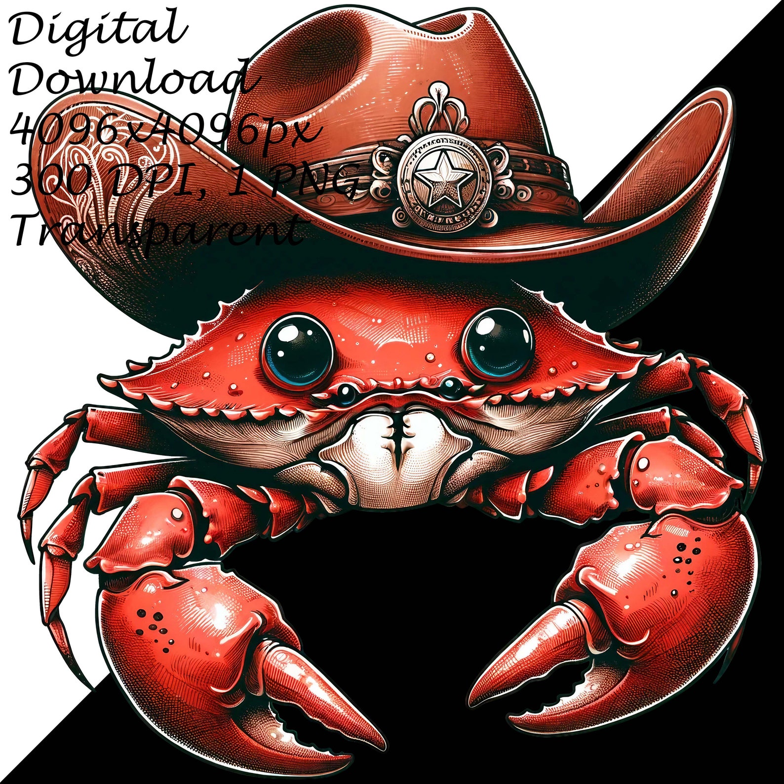 Western-themed Red Crab Digital Clipart, Printable Cowboy Crab PNG for ...