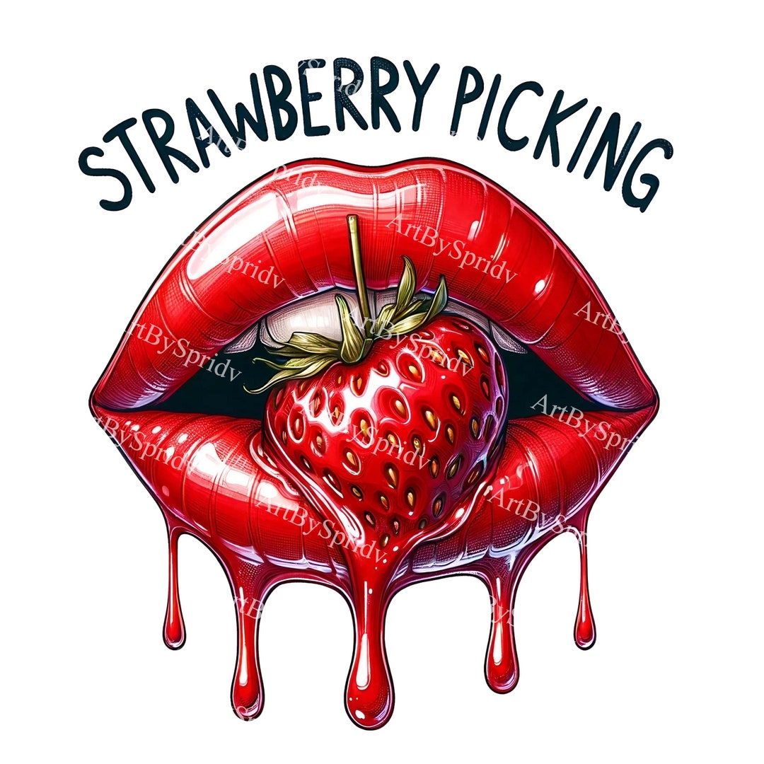 Glossy Red Lips With Strawberry Digital Clipart | Strawberry Picking ...