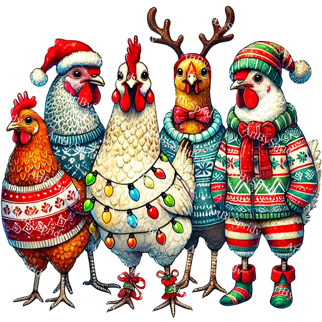 Festive Christmas Chickens PNG Clipart, Holiday Roosters With Santa ...